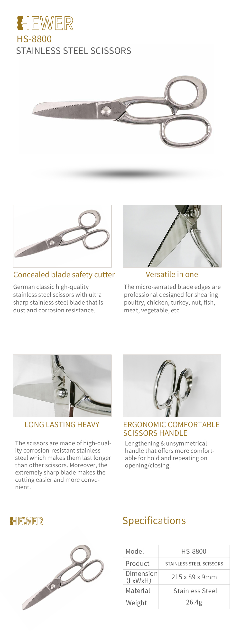 HEWER MultiCUT HS-8800 Stainless Steel Scissors